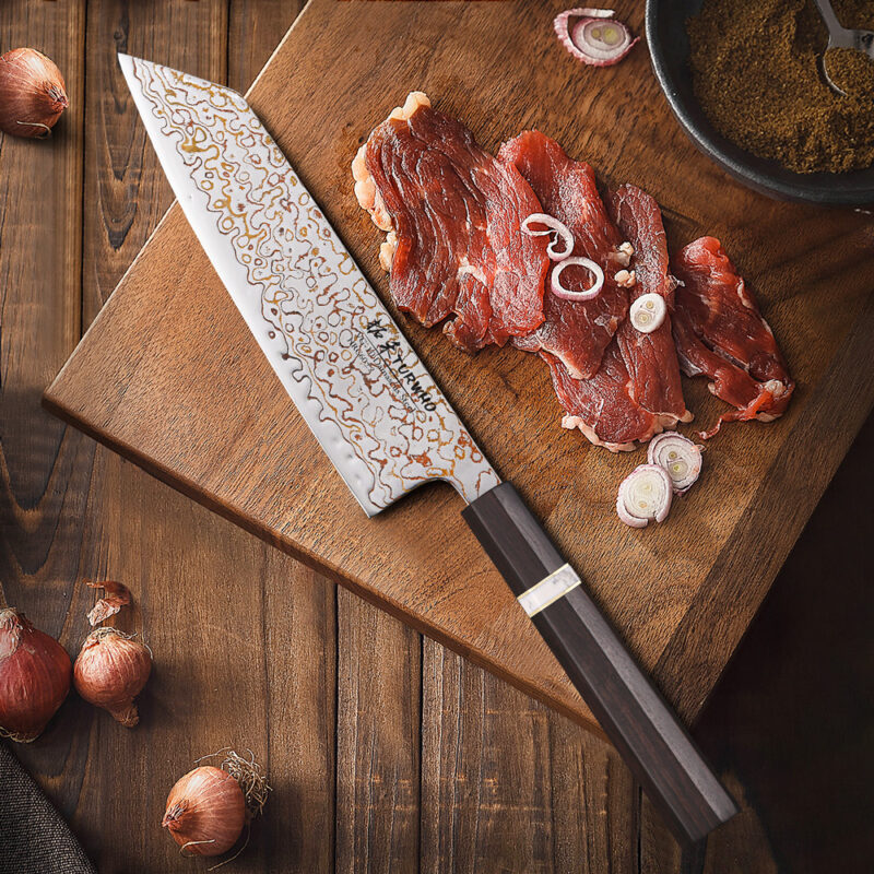 New Copper Damascus Japanese Kiritsuke Bunka Knife Under 100
