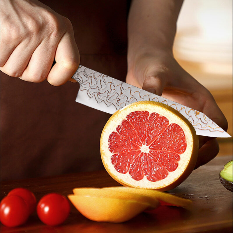 New Arrivals Hand Forged Copper San-mai Damascus Petty Knife 130mm