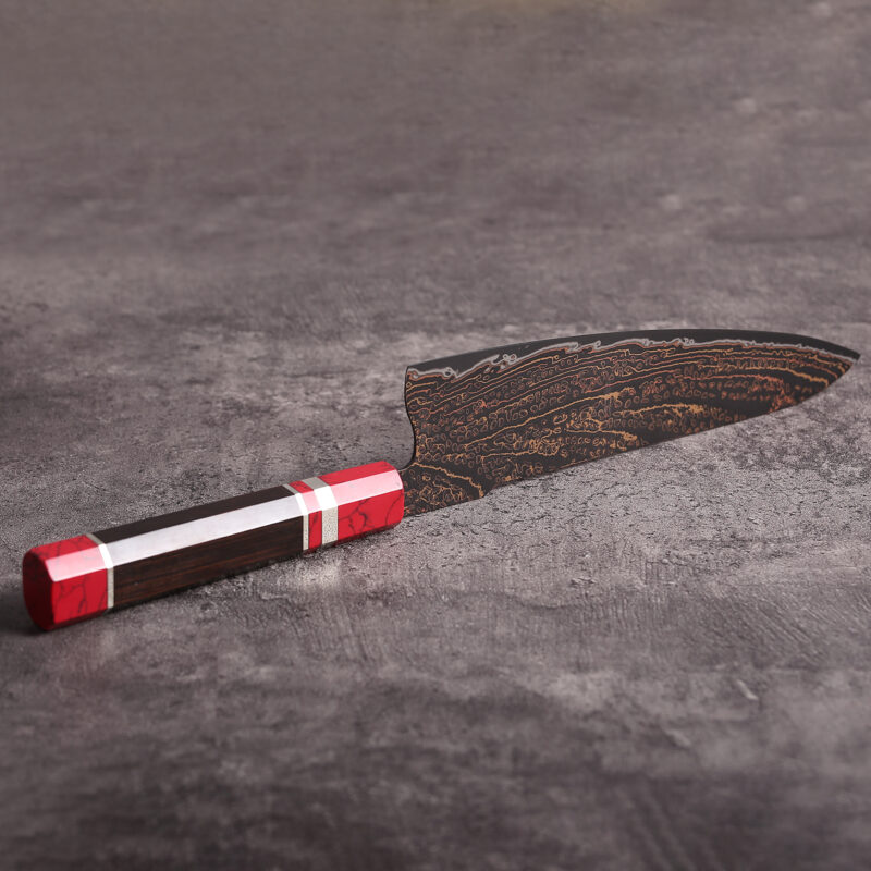 Handcrafted Copper Mai Damascus Knife with Japanese Wa Handle
